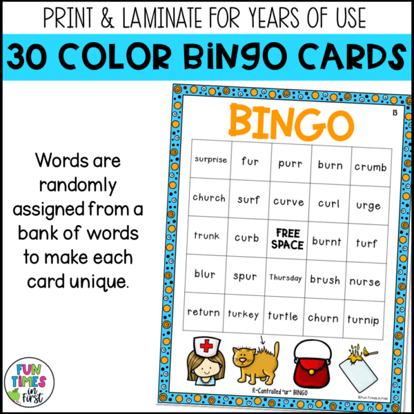 R Controlled Vowels Bingo Games for UR - Bossy UR No Prep Phonics Games ...