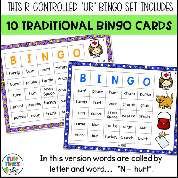 R Controlled Vowels Bingo Games for UR - Bossy UR No Prep Phonics Games ...