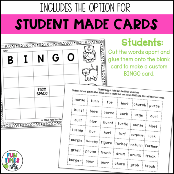 R Controlled Vowels Bingo Games for UR - Bossy UR No Prep Phonics Games ...