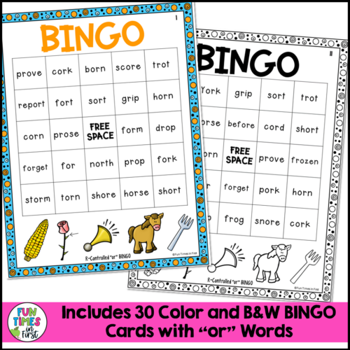 R Controlled Vowels Bingo Games for OR - Bossy OR No Prep Phonics Games ...