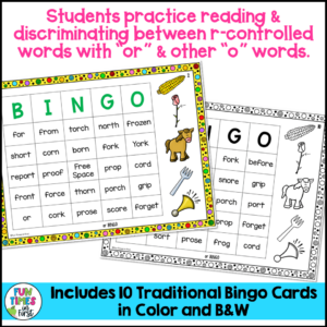 R Controlled Vowels Bingo Games for OR - Bossy OR No Prep Phonics Games ...