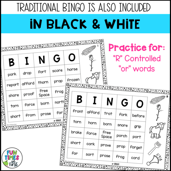 R Controlled Vowels Bingo Games for OR - Bossy OR No Prep Phonics Games ...