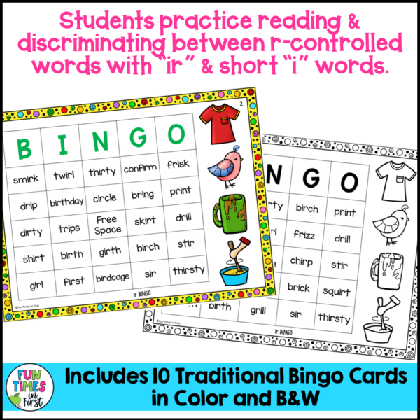 R Controlled Vowels Bingo Games for IR - Bossy IR No Prep Phonics Games ...