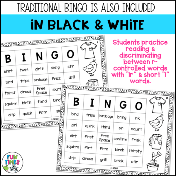 R Controlled Vowels Bingo Games for IR - Bossy IR No Prep Phonics Games ...