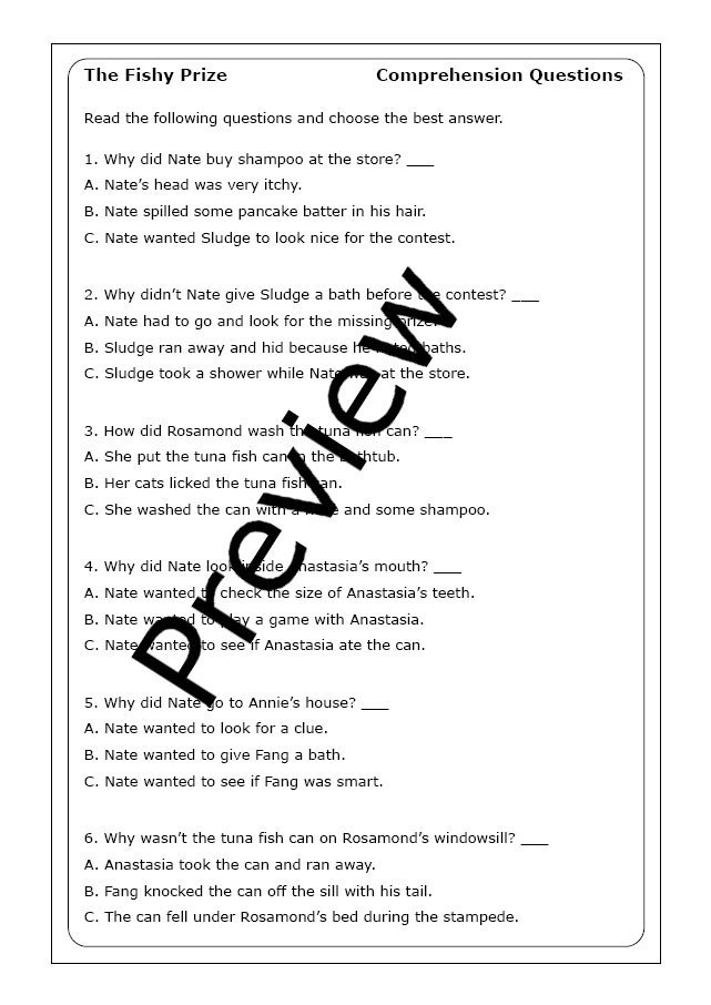 "Nate the Great and the Fishy Prize" worksheets | Made By Teachers