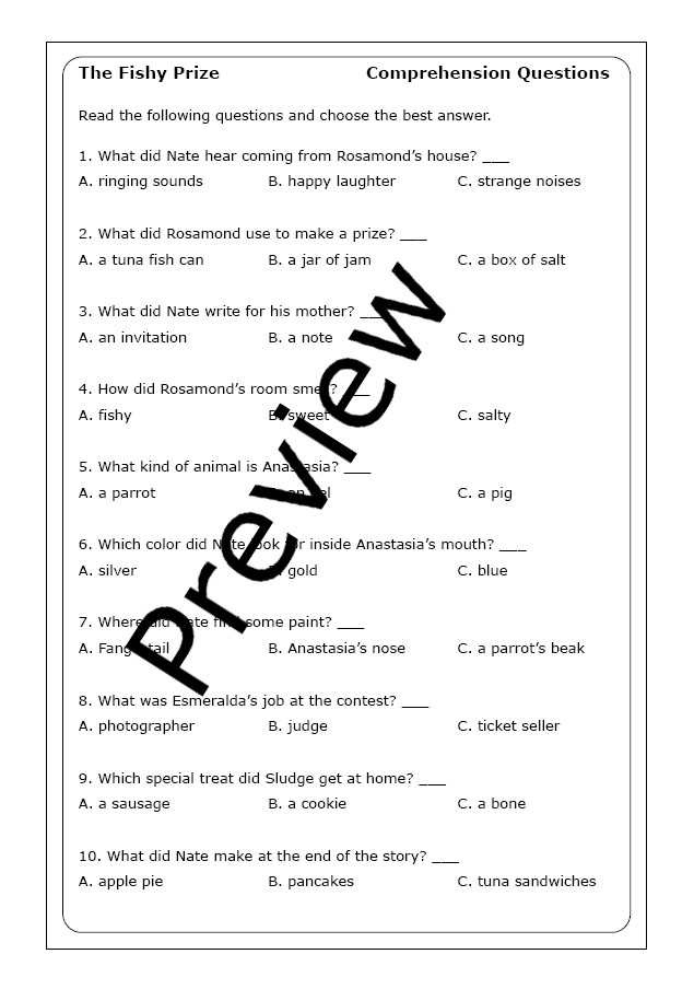 "Nate the Great and the Fishy Prize" worksheets | Made By Teachers