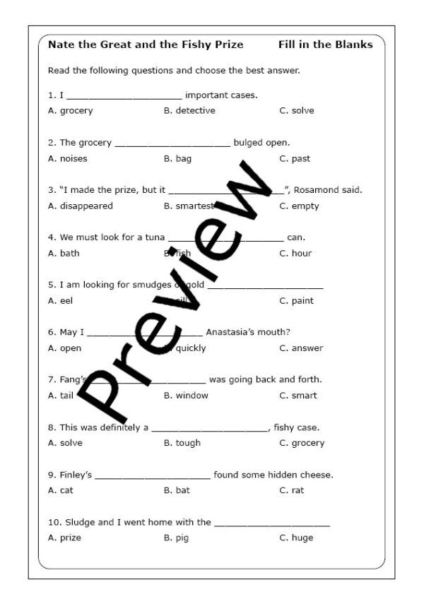 "Nate the Great and the Fishy Prize" worksheets | Made By Teachers