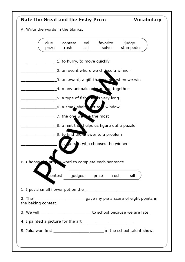 "Nate the Great and the Fishy Prize" worksheets | Made By Teachers
