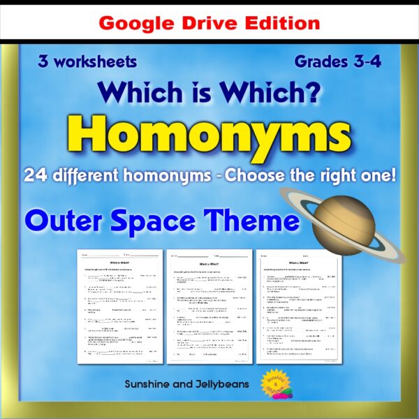 24 Homonyms - Outer Space Theme - Sound-Alike - 3 worksheets - Which is ...