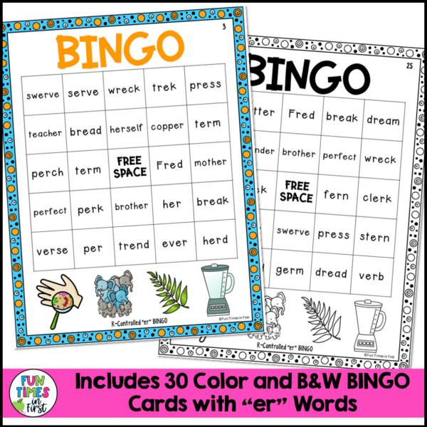 R Controlled Vowels Bingo Games for ER - Bossy ER No Prep Phonics Games ...
