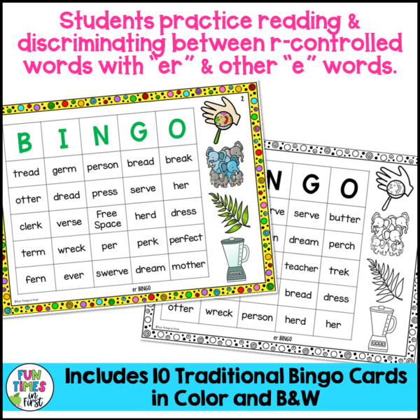 R Controlled Vowels Bingo Games for ER - Bossy ER No Prep Phonics Games ...