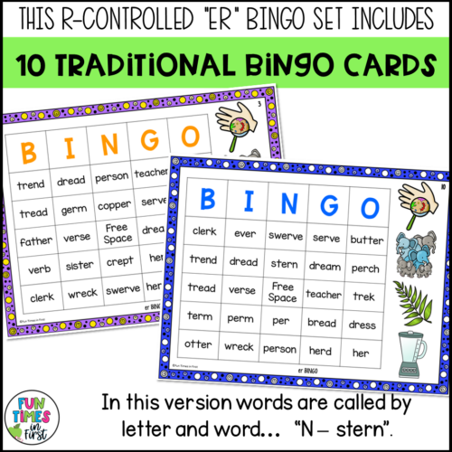 R Controlled Vowels Bingo Games for ER - Bossy ER No Prep Phonics Games ...