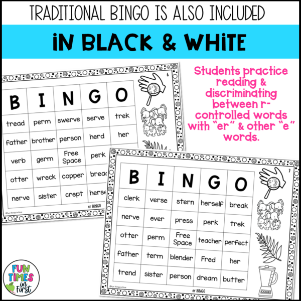 R Controlled Vowels Bingo Games for ER - Bossy ER No Prep Phonics Games ...