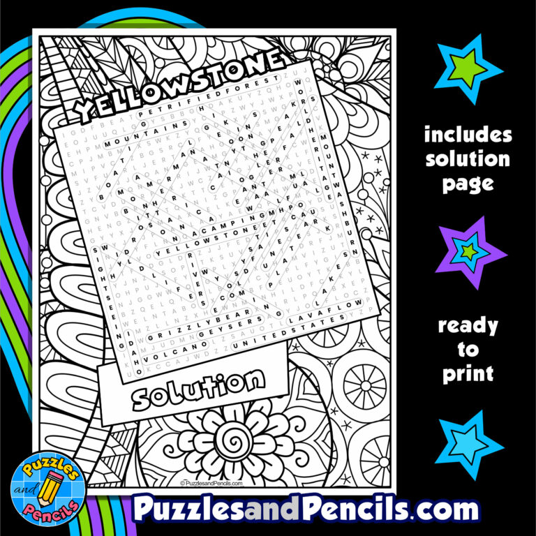 Yellowstone National Park Word Search Puzzle with Coloring | Wordsearch ...