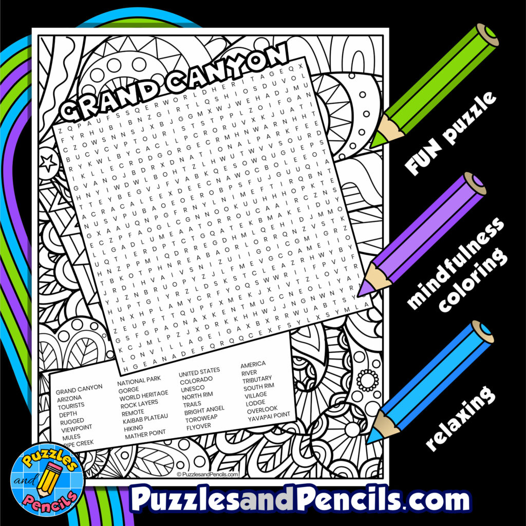 Grand Canyon Word Search Puzzle with Coloring | National Park ...