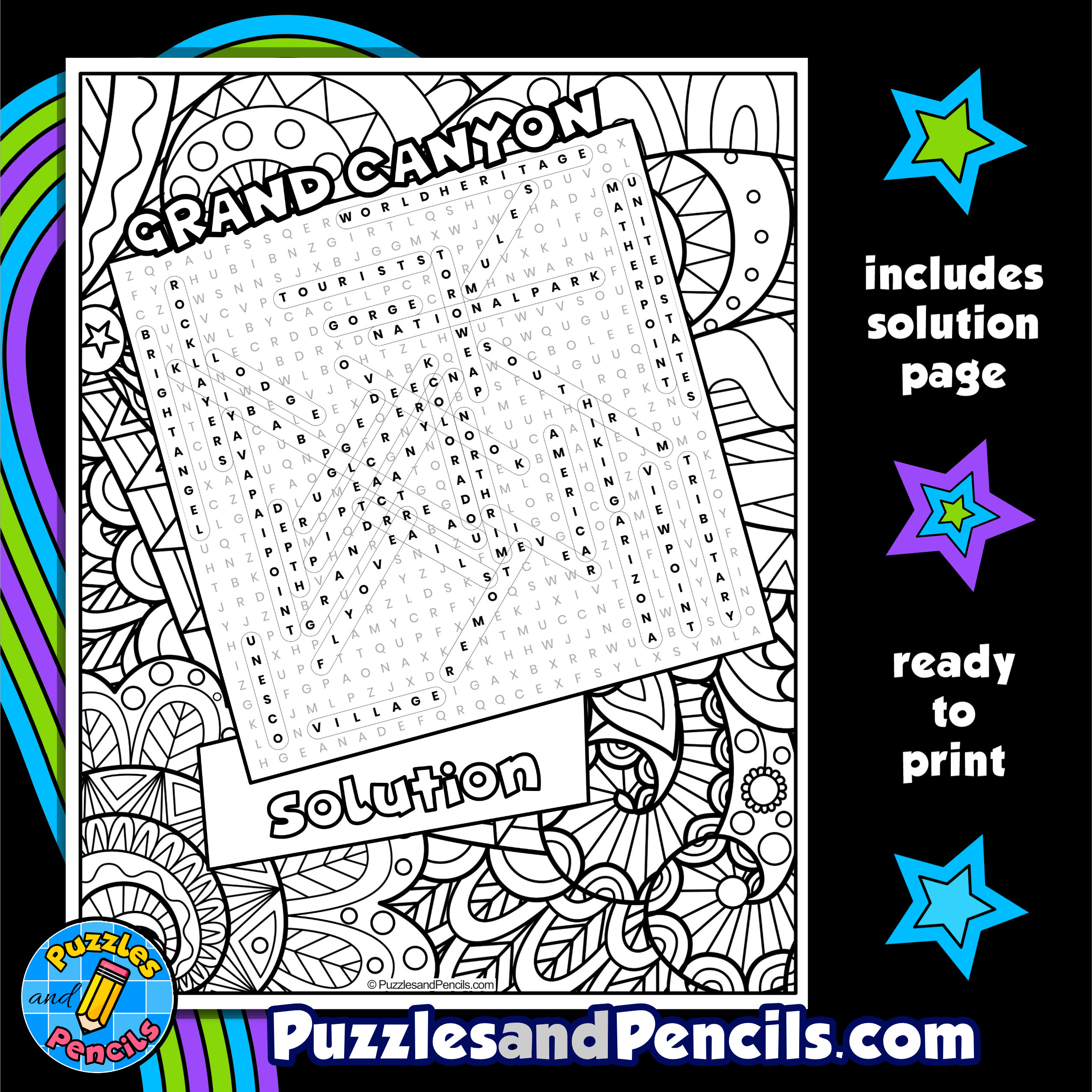 Grand Canyon Word Search Puzzle with Coloring | National Park ...