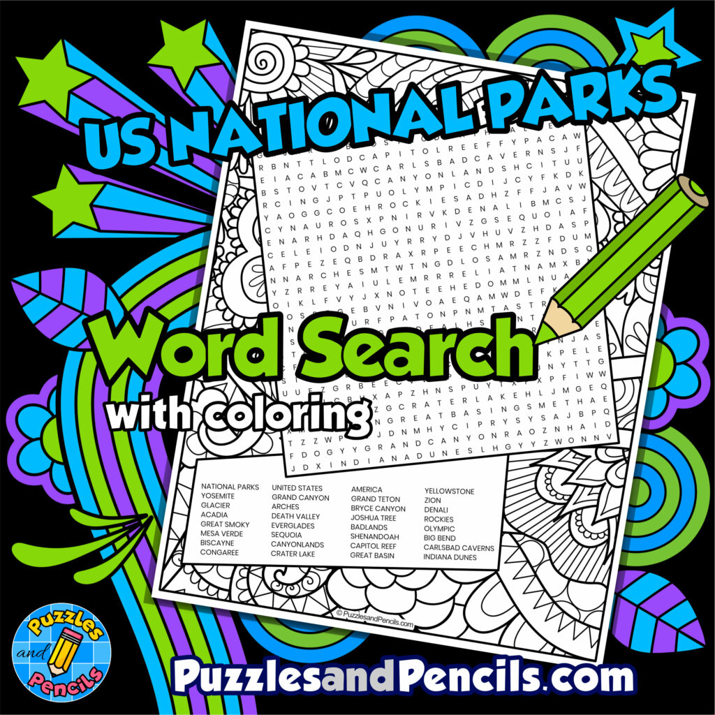 US National Parks Word Search Puzzle with Coloring | Wordsearch | Made ...
