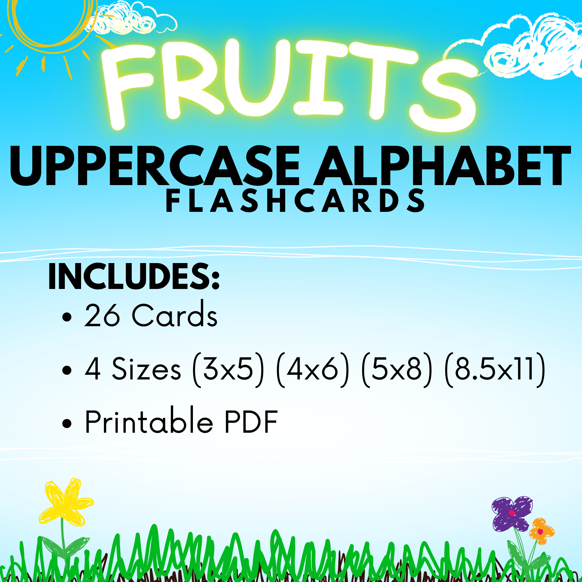 UPPERCASE Fruits Alphabet Flashcards for Pre-K and Kindergarten Early ...
