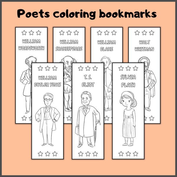 National Poetry Month Coloring Bookmarks | Famous Poets Coloring ...