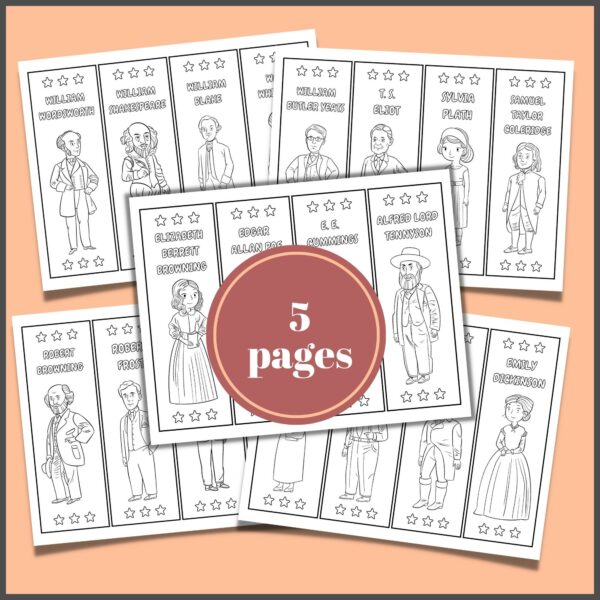 National Poetry Month Coloring Bookmarks | Famous Poets Coloring ...
