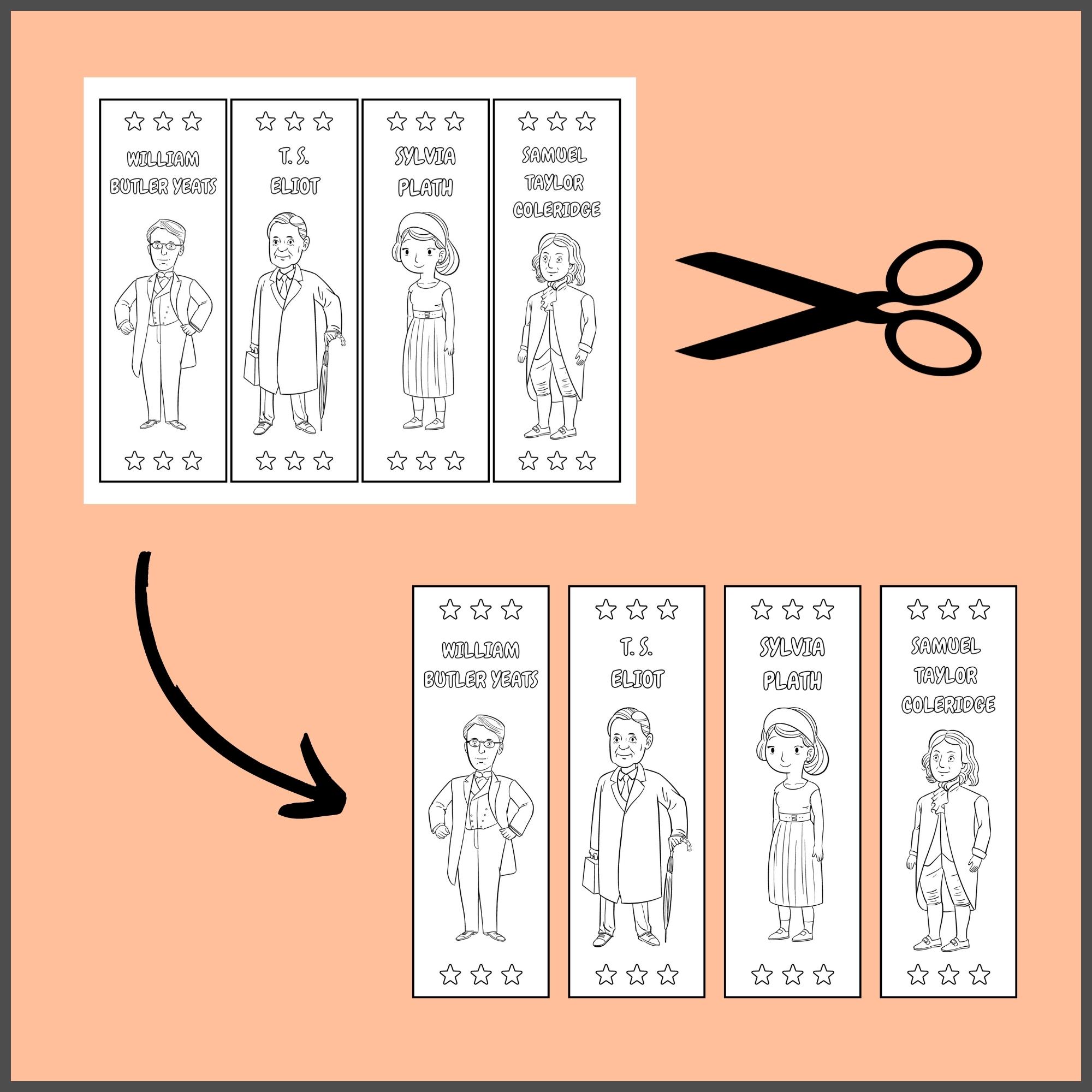 National Poetry Month Coloring Bookmarks | Famous Poets Coloring ...