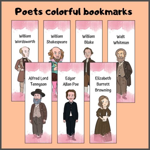National Poetry Month Colorful Bookmarks | Famous Poets Colorful ...