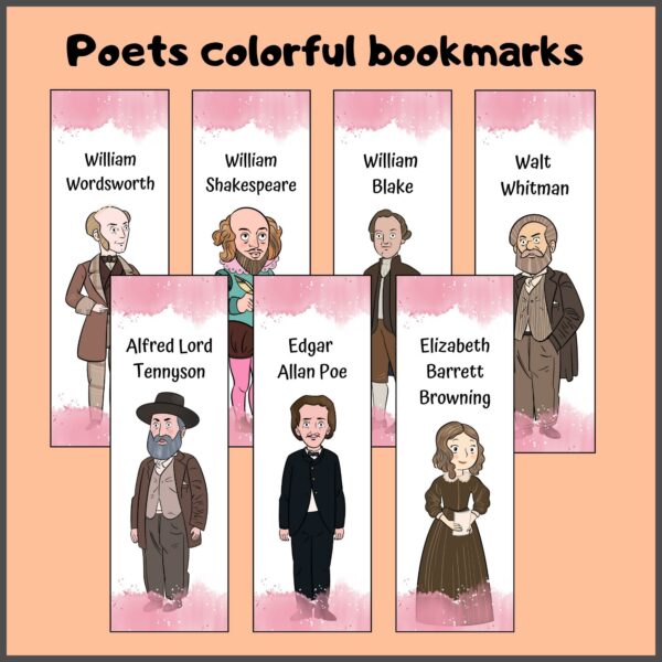 National Poetry Month Colorful Bookmarks | Famous Poets Colorful ...