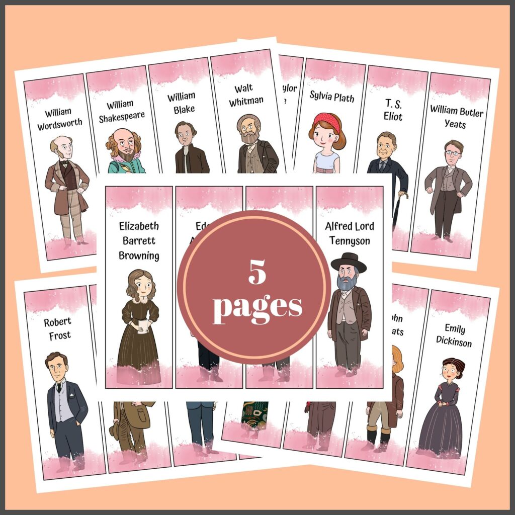 National Poetry Month Colorful Bookmarks | Famous Poets Colorful ...