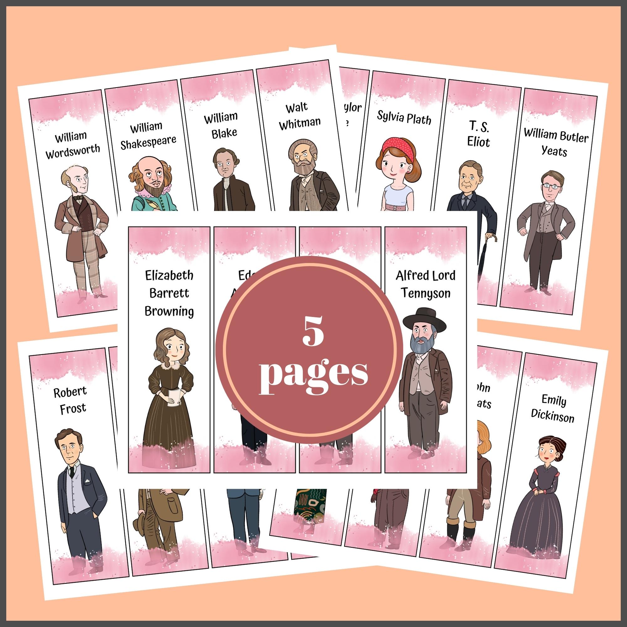 National Poetry Month Colorful Bookmarks | Famous Poets Colorful ...