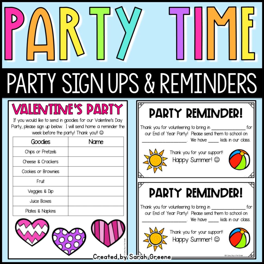 EDITABLE Class Party Sign Up Sheets & Reminders | Made By Teachers