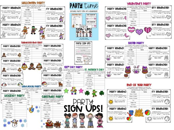 EDITABLE Class Party Sign Up Sheets & Reminders | Made By Teachers