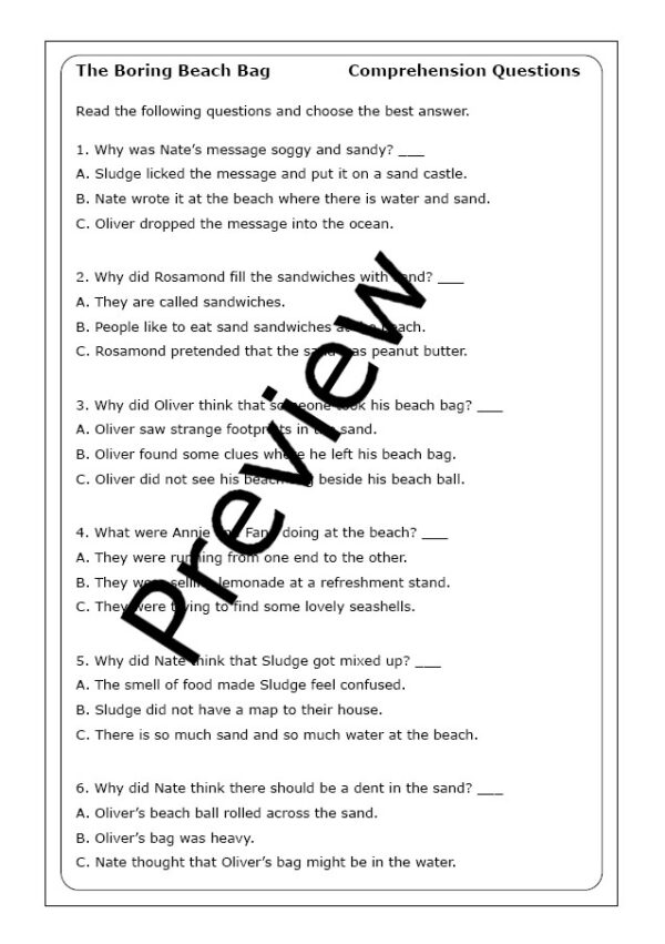 "Nate the Great and the Boring Beach Bag" worksheets - Made By Teachers