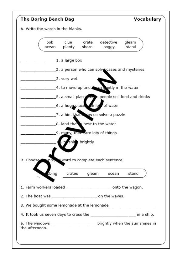 "Nate the Great and the Boring Beach Bag" worksheets | Made By Teachers