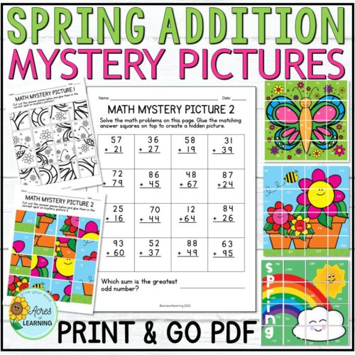 Spring Math Mystery Picture | Addition Cut and Paste Activity | Made By ...