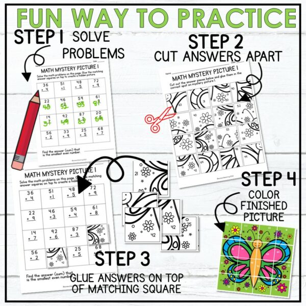 Spring Math Mystery Picture | Addition Cut and Paste Activity - Made By ...