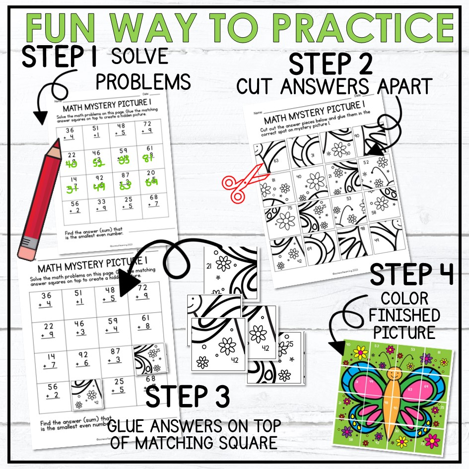 Spring Math Mystery Picture | Addition Cut and Paste Activity | Made By ...