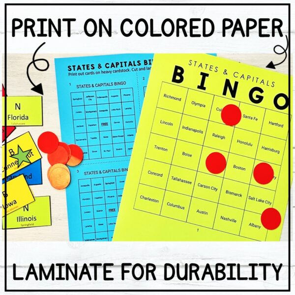 States and Capitals Bingo Game | Listening Activity | Made By Teachers