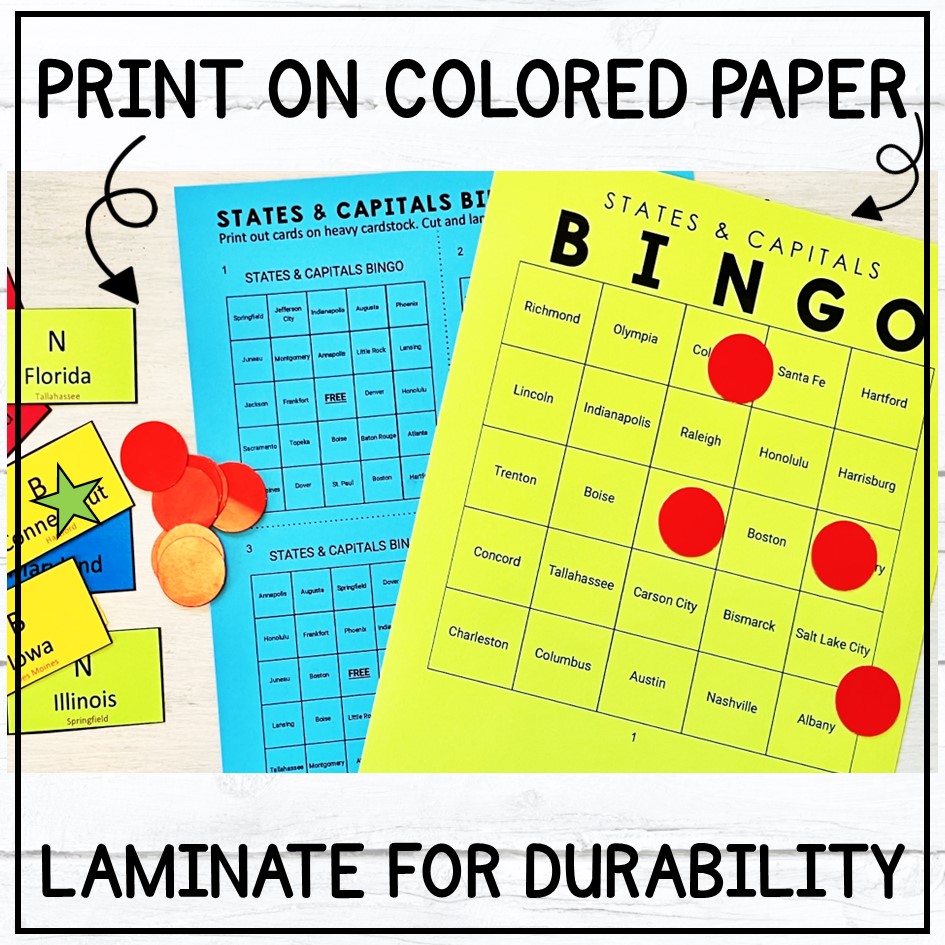 States and Capitals Bingo Game | Listening Activity | Made By Teachers