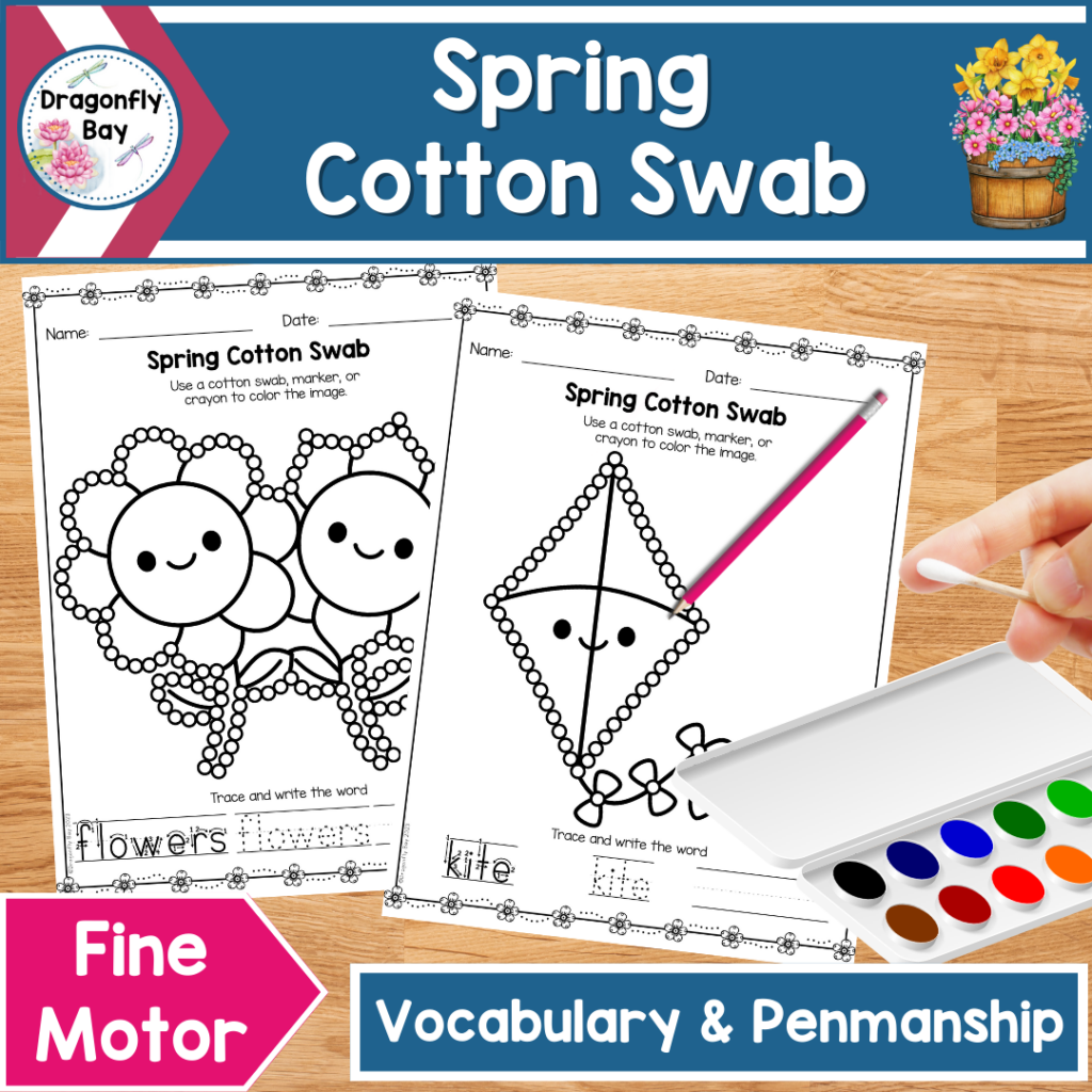Spring Fine Motor Cotton Swab Painting and Tracing Vocabulary | Made By ...