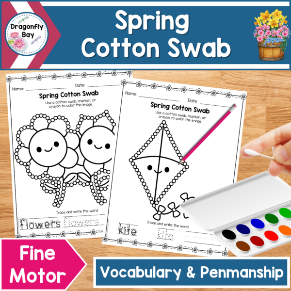Spring Fine Motor Cotton Swab Painting and Tracing Vocabulary | Made By ...