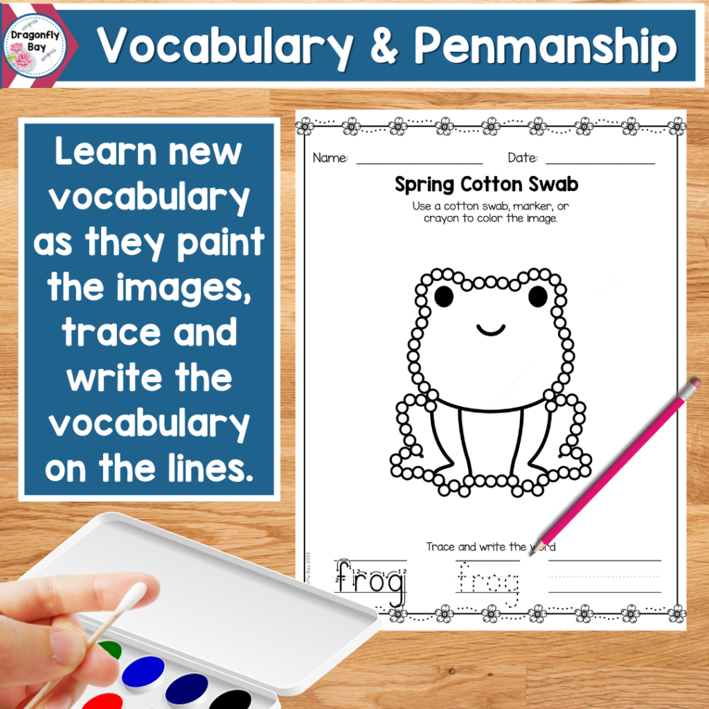 Spring Fine Motor Cotton Swab Painting and Tracing Vocabulary | Made By ...