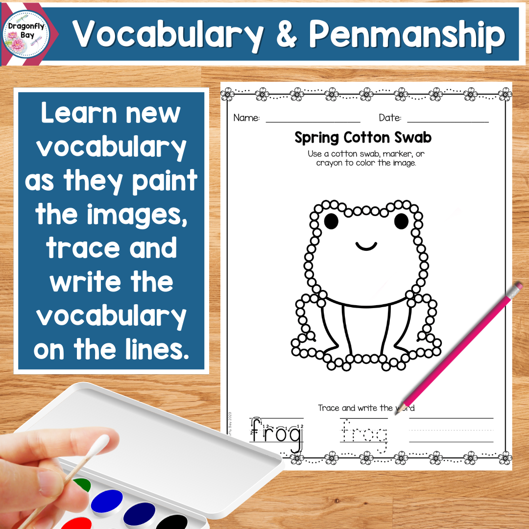 Spring Fine Motor Cotton Swab Painting and Tracing Vocabulary | Made By ...