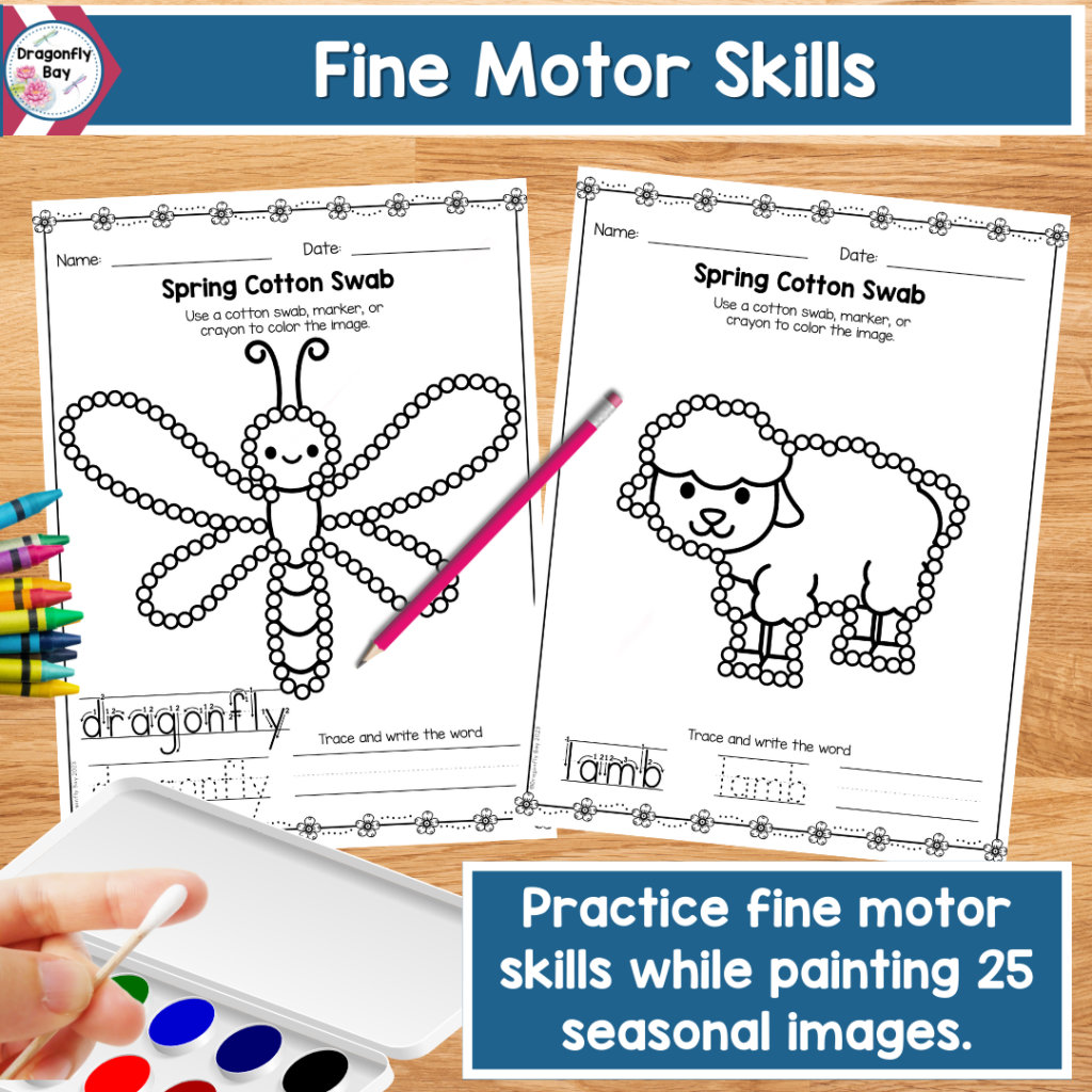 Spring Fine Motor Cotton Swab Painting and Tracing Vocabulary | Made By ...