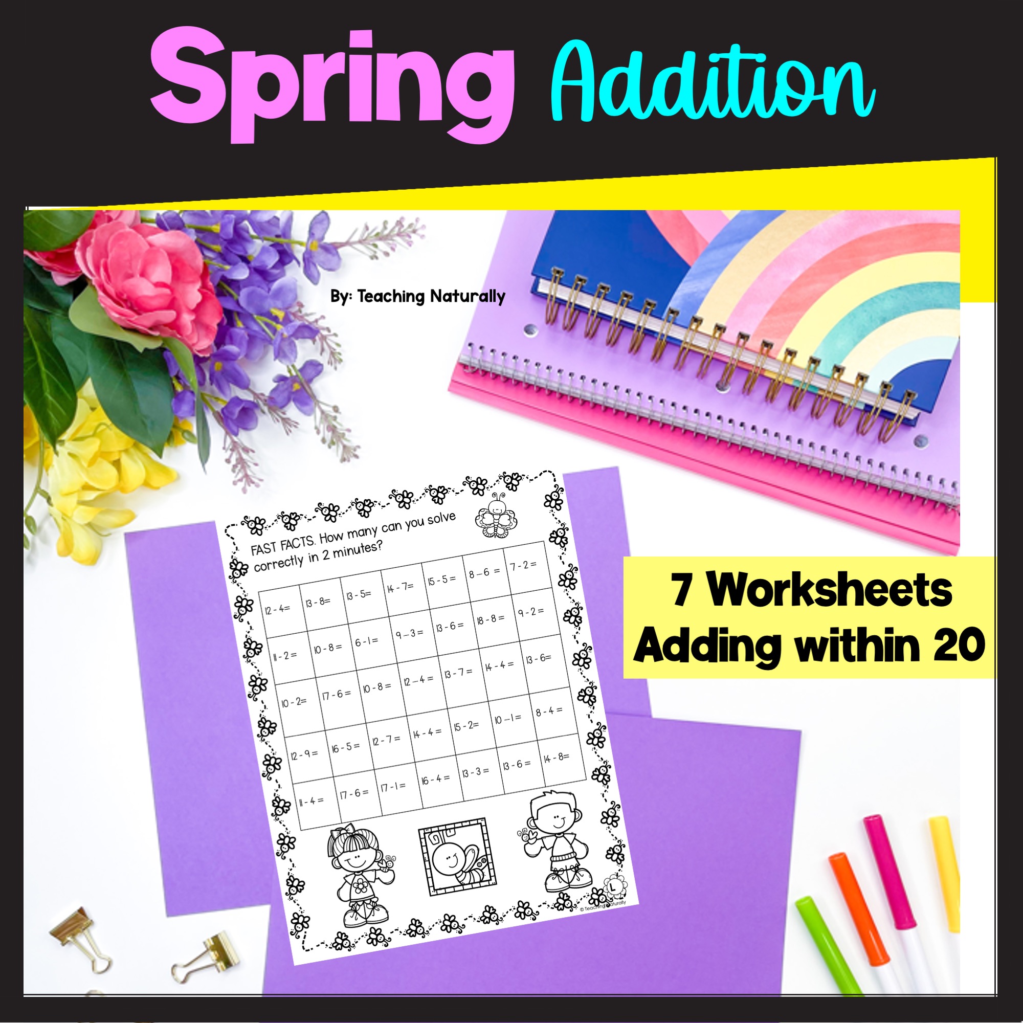 Spring Addition and Subtraction Within 20 Practice worksheets | Made By ...