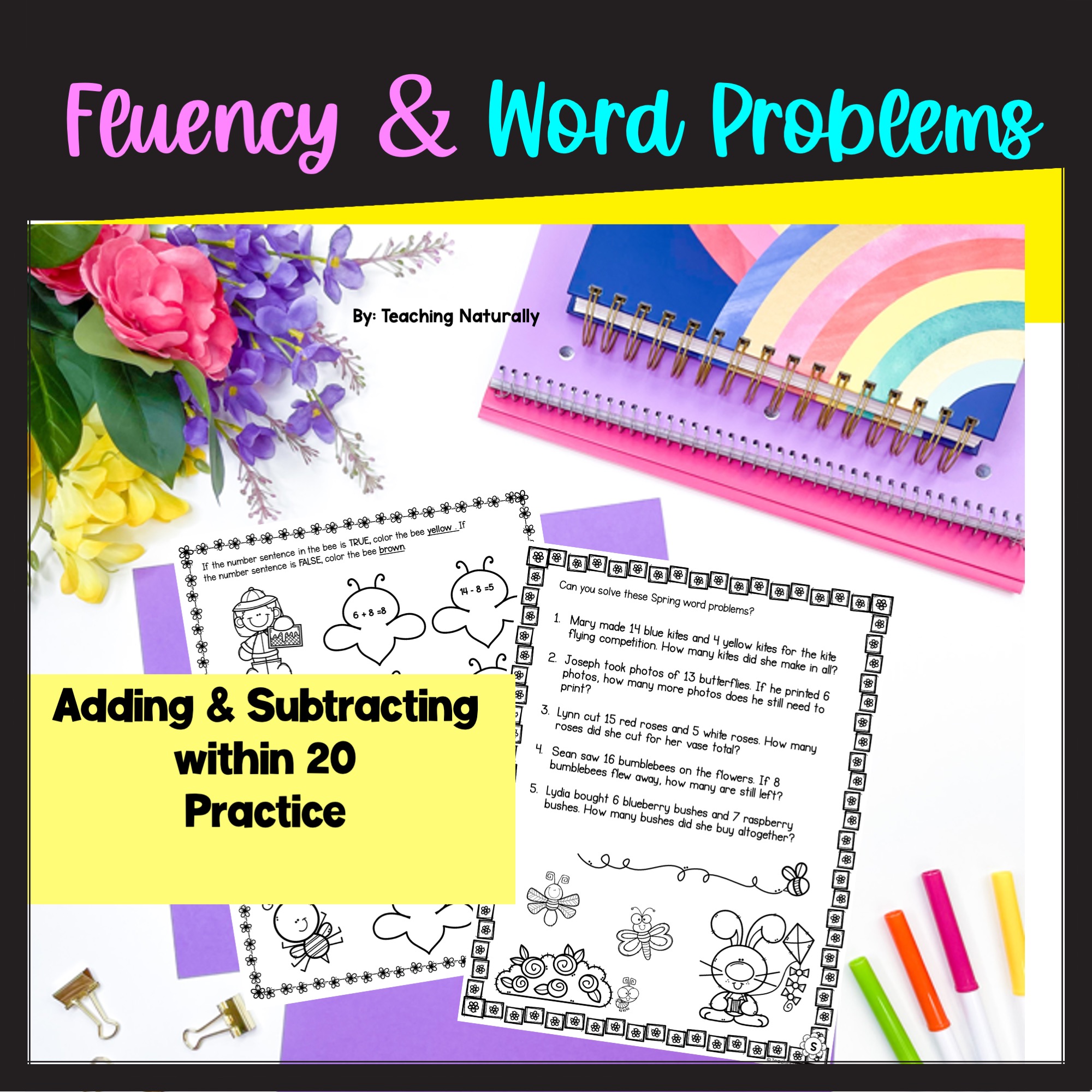 Spring Addition and Subtraction Within 20 Practice worksheets | Made By ...