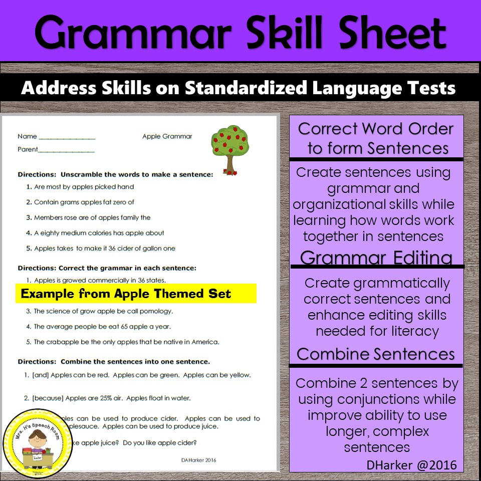 High School Speech Therapy Vocabulary and Grammar Skill Sheets ~ April ...