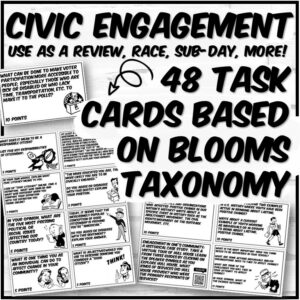 Civic Engagement Task Cards (48 Task Cards Based on Bloom's Taxonomy ...