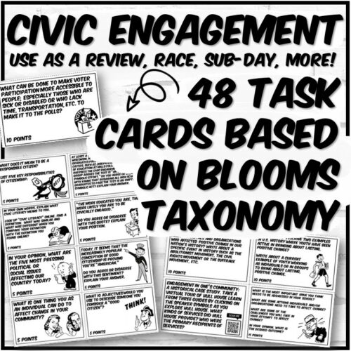 Civic Engagement Task Cards (48 Task Cards Based on Bloom's Taxonomy ...