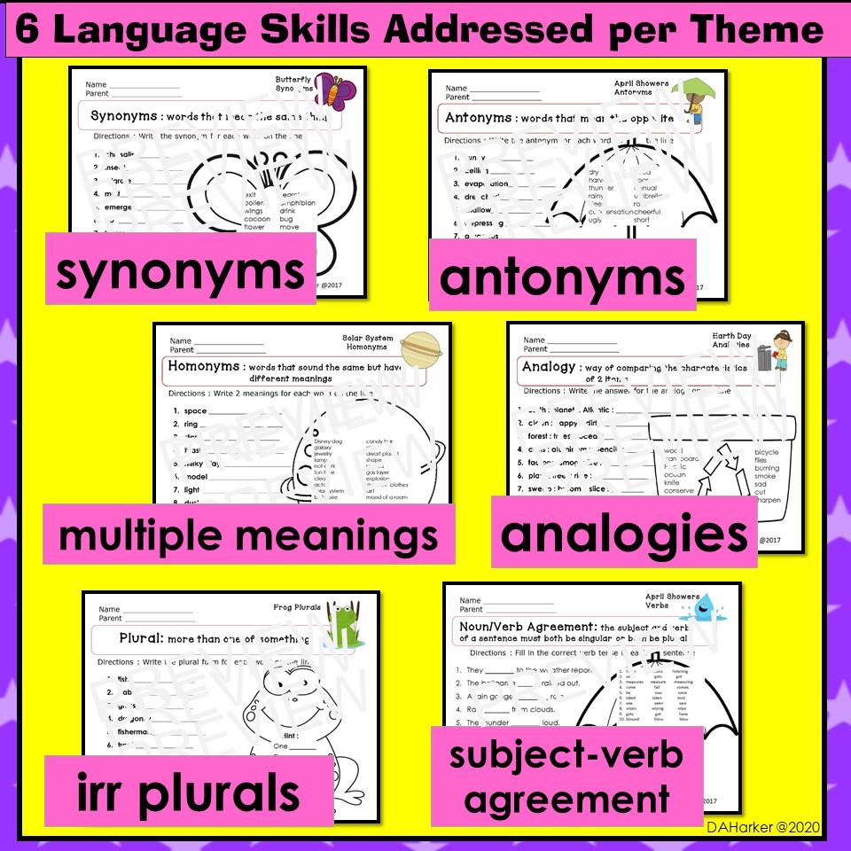 April Speech Therapy Upper Elementary Vocabulary and Grammar Themed ...