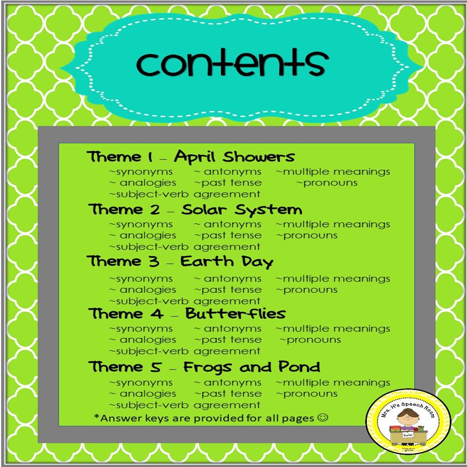 April Language and Vocabulary Printables for Middle School Speech ...